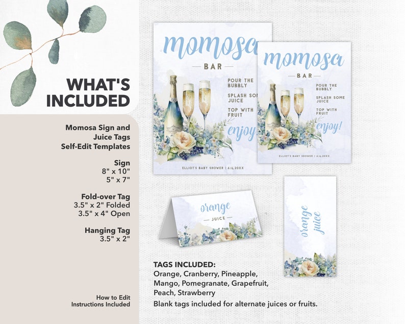 MOMOSA BAR SIGN, Blue Baby Shower Sign for Mimosa Bar, Mom-osa Bar Sign ...