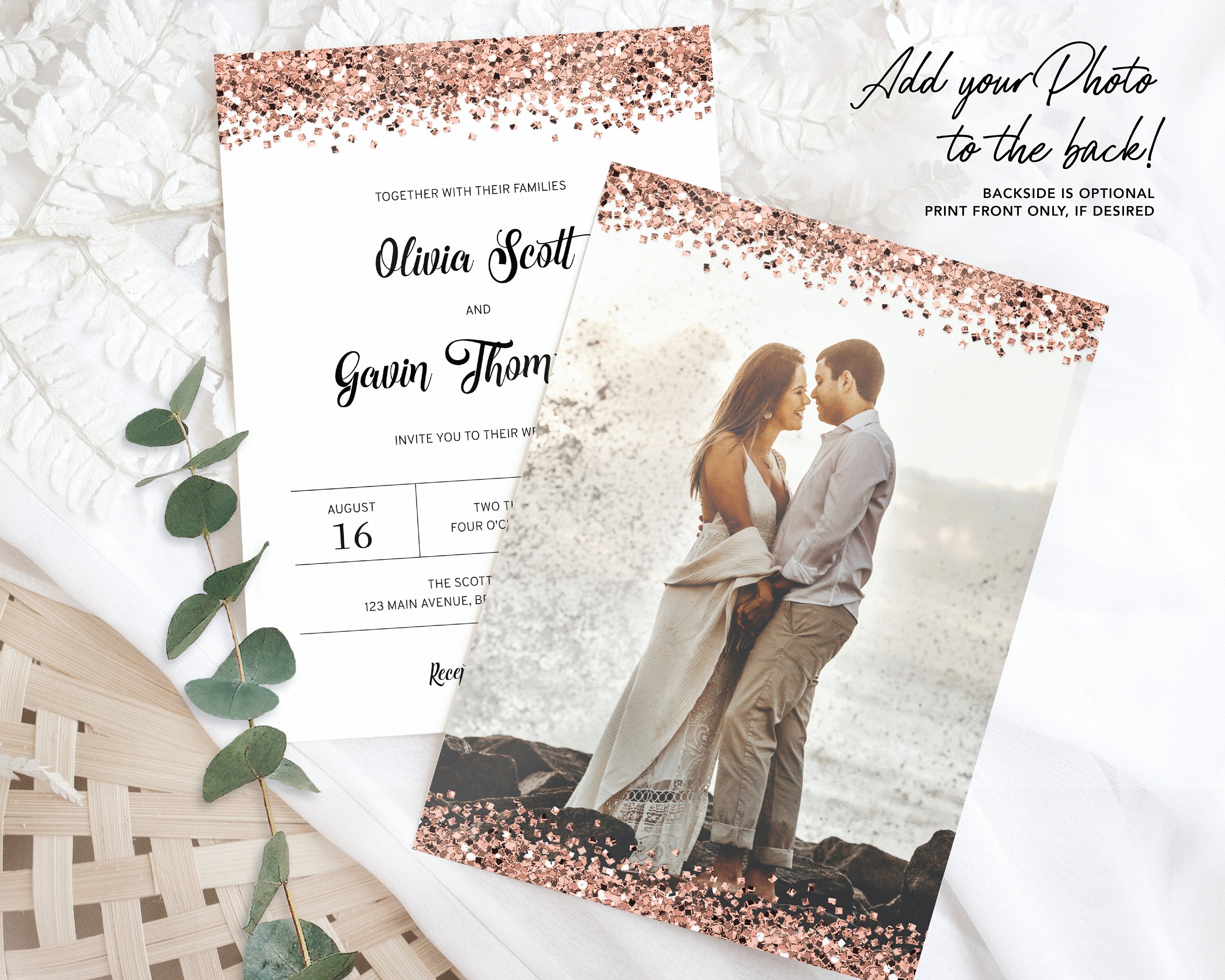 Rose Gold Wedding Invitation Template Glitter Wedding - Etsy