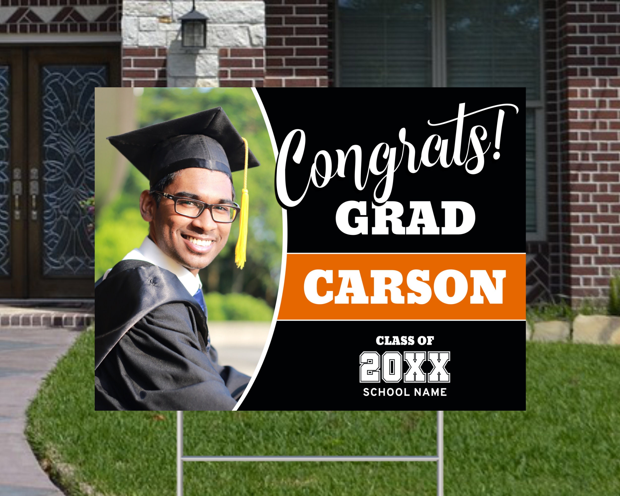 Graduation Yard Sign, Photo Lawn Sign Editable Template, Black and ...
