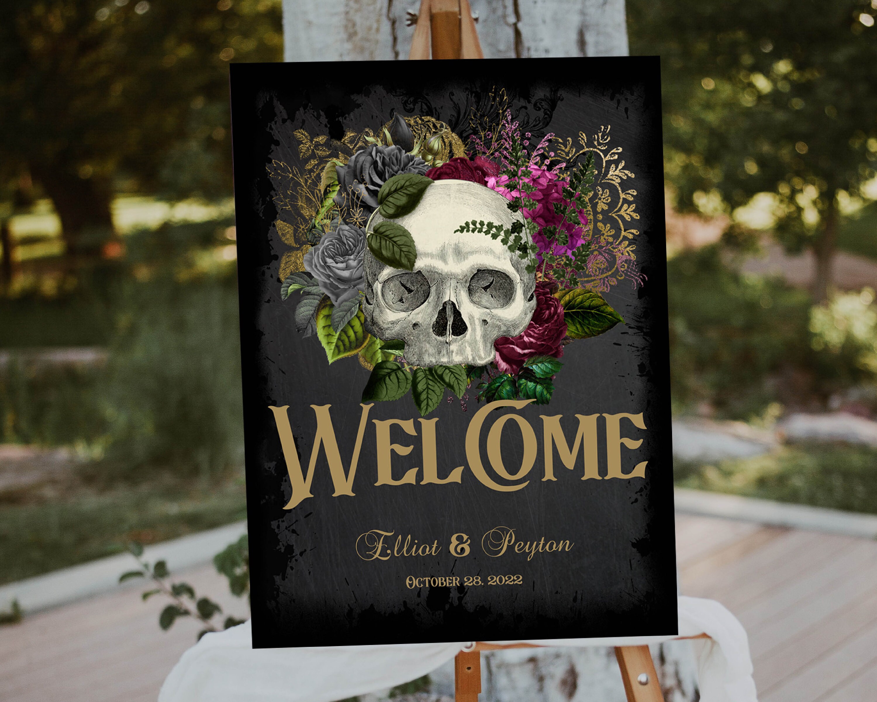Goth Wedding Welcome Sign Template With a Masquerade Skull of - Etsy