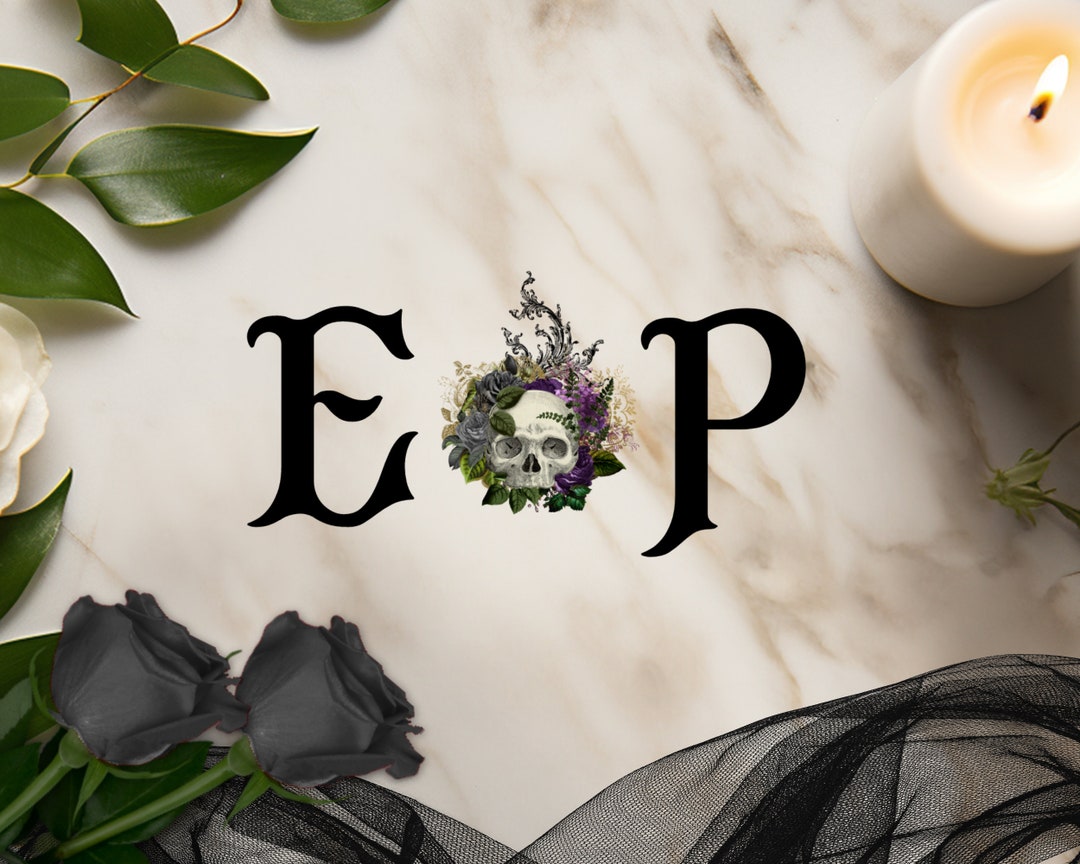 Goth Wedding Logo With a Masquerade Skull of Purple Flowers and Black ...