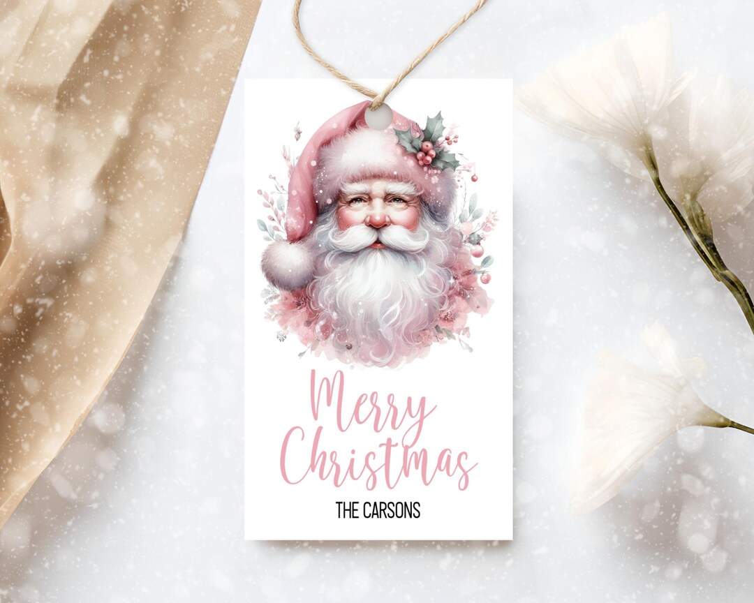 Gift Tag Template for Christmas With With a Festive Santa Claus in Pink ...