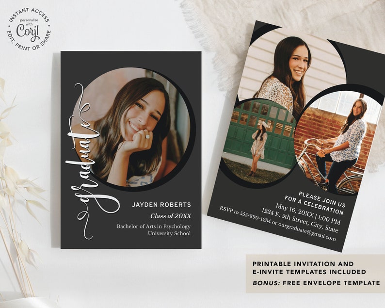 Dark Gray Graduation Invitation Template Photo Graduation - Etsy