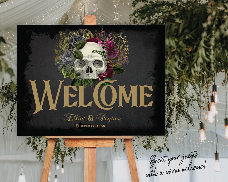 Goth Wedding Welcome Sign Template With a Masquerade Skull of - Etsy