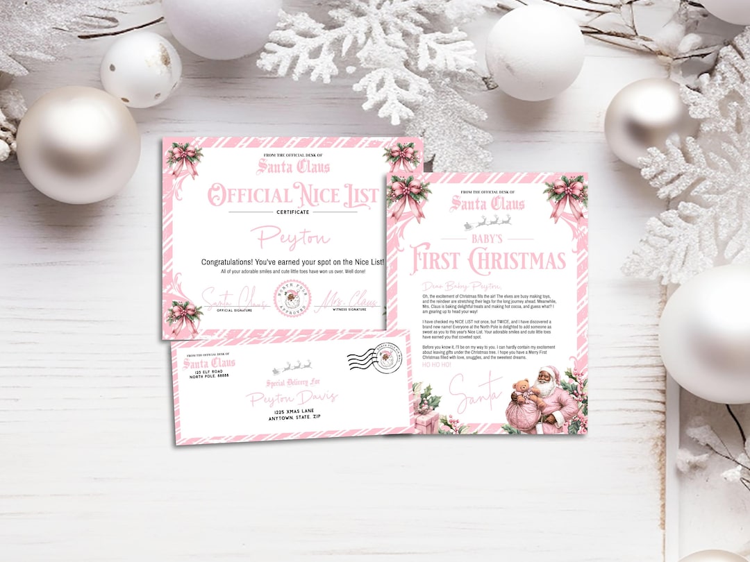 Baby's First Christmas Letter From Black Santa: Baby Pink, Nice List ...
