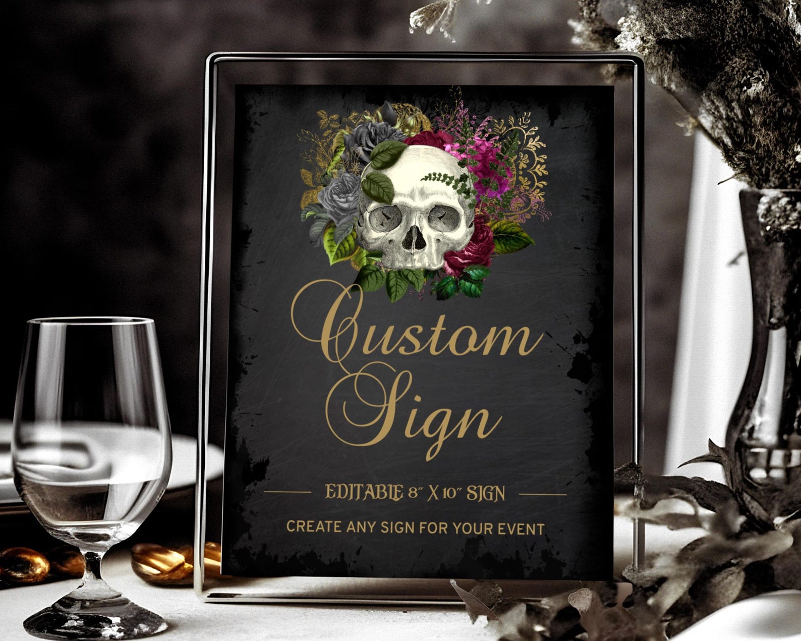 Goth Custom Wedding Sign Template With a Masquerade Skull of Pink ...