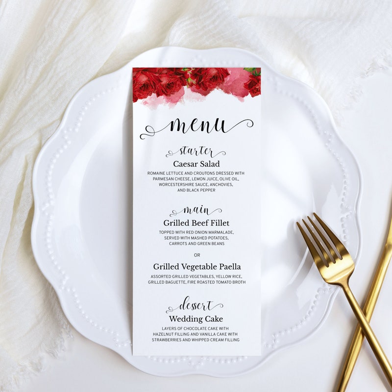 Red Rose Wedding Menu - Etsy