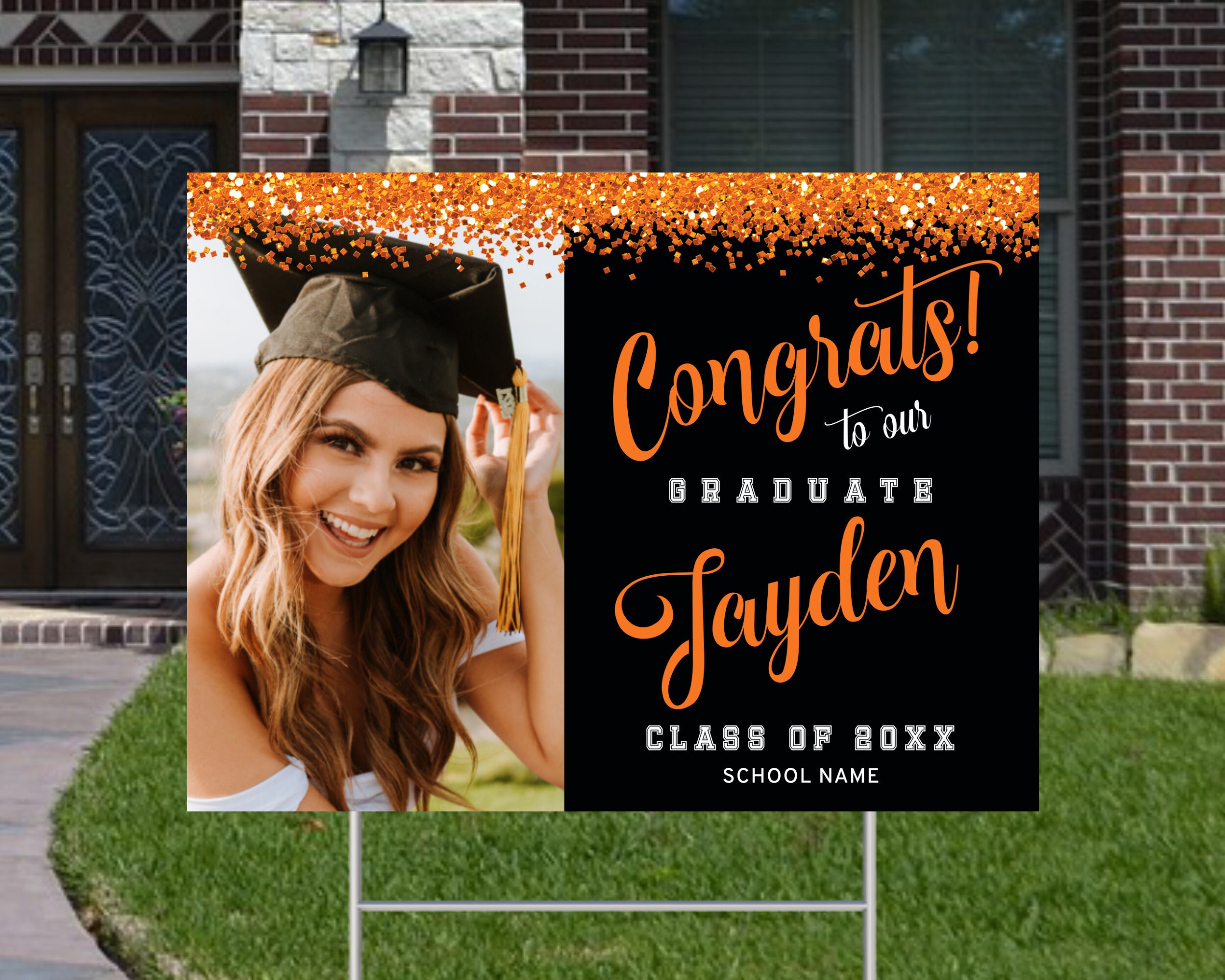 Graduation Yard Sign Template, Photo Lawn Sign, Orange and Black ...