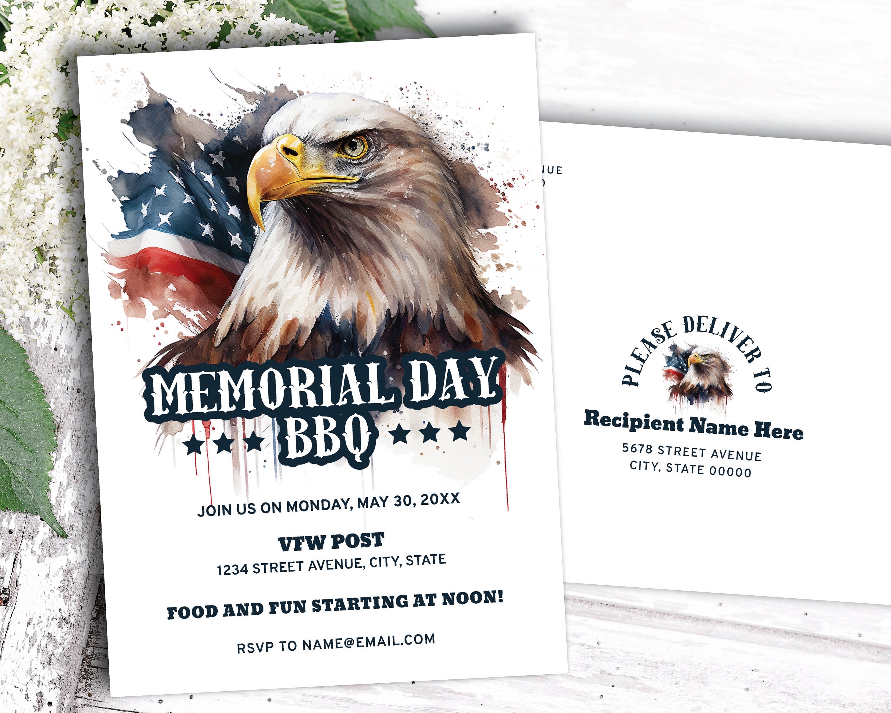 MEMORIAL DAY BBQ Invitation Patriotic Invite With Bald Eagle - Etsy