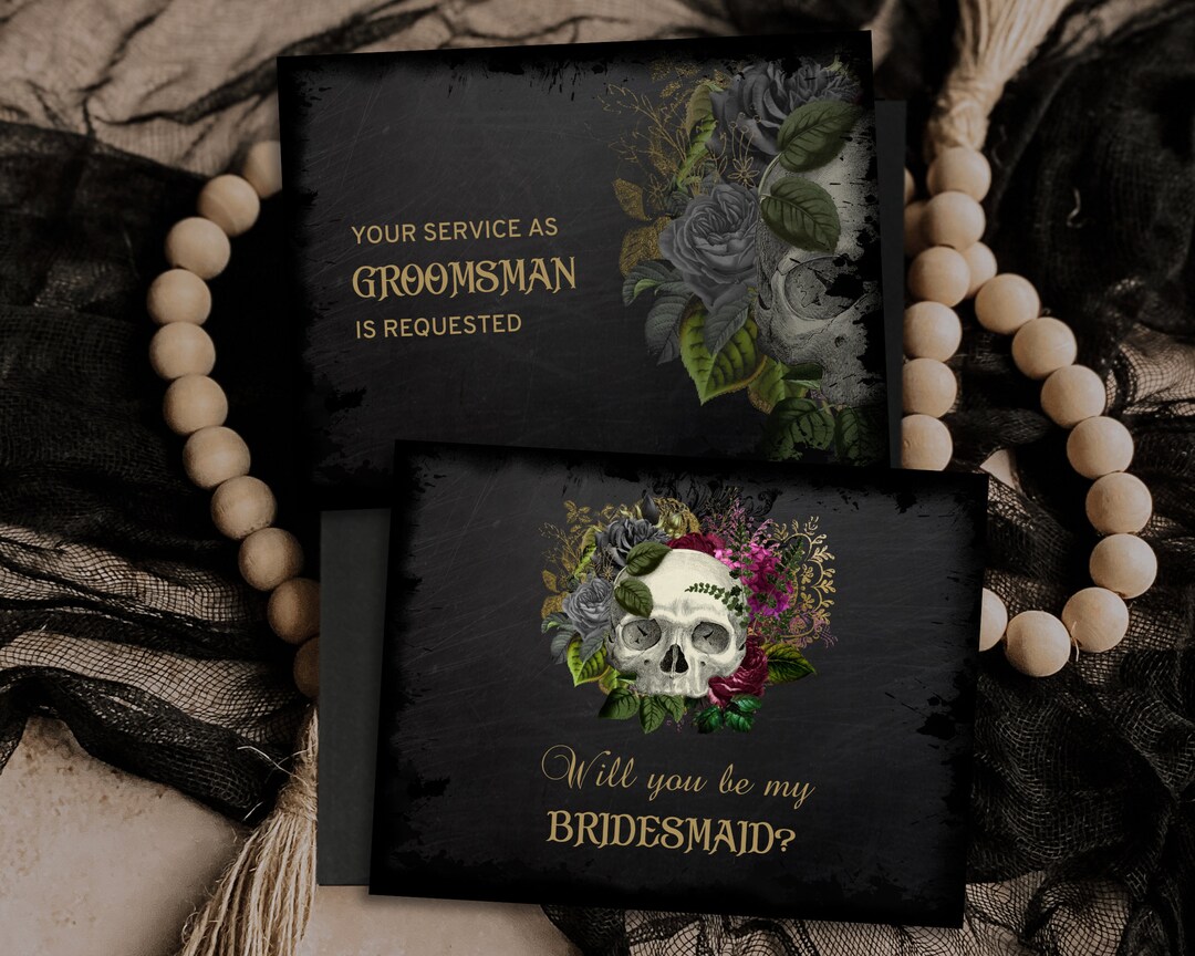 Goth Bridesmaid Proposal Card With a Masquerade Skull of Pink Flowers ...
