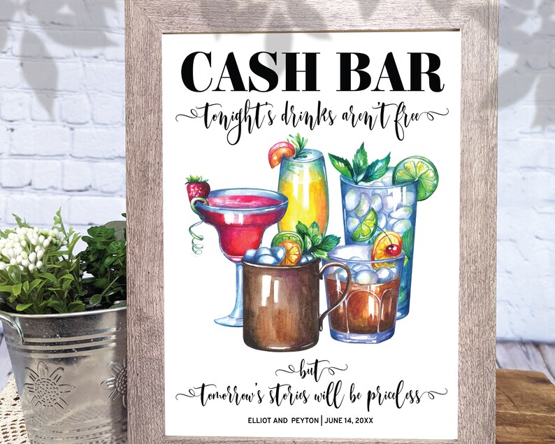 CASH BAR SIGN Printable Template Drink Sign With Cocktails - Etsy