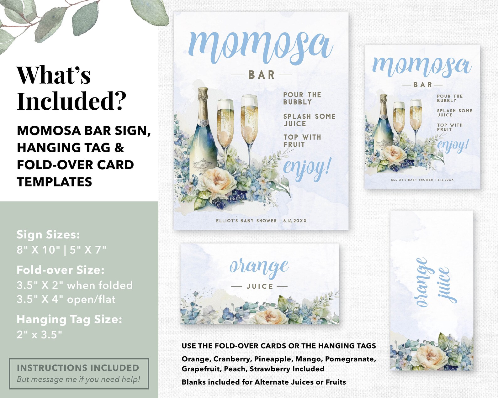 MOMOSA BAR SIGN Blue Baby Shower Sign for Mimosa Bar Mom-osa - Etsy