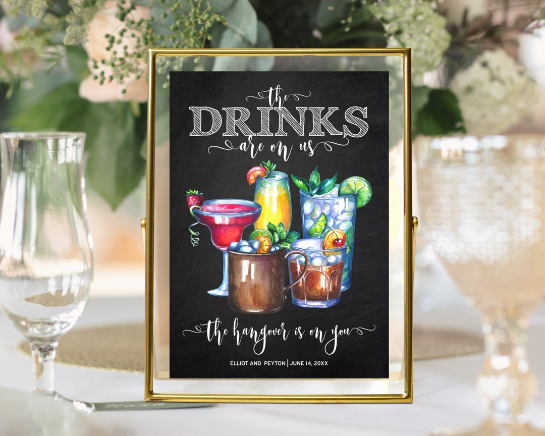 WEDDING BAR SIGN, Printable Chalkboard Open Bar Sign, Drink Sign With ...