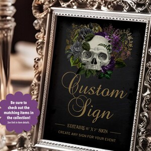 Goth Custom Wedding Sign Template With a Masquerade Skull of Purple ...