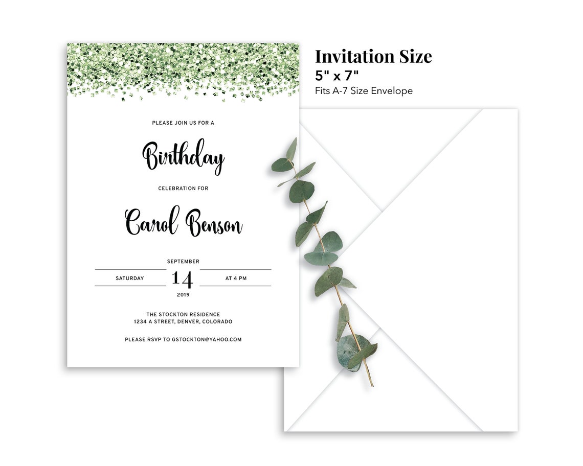 Light Green Birthday Party Invitation Template DIY Printable | Etsy