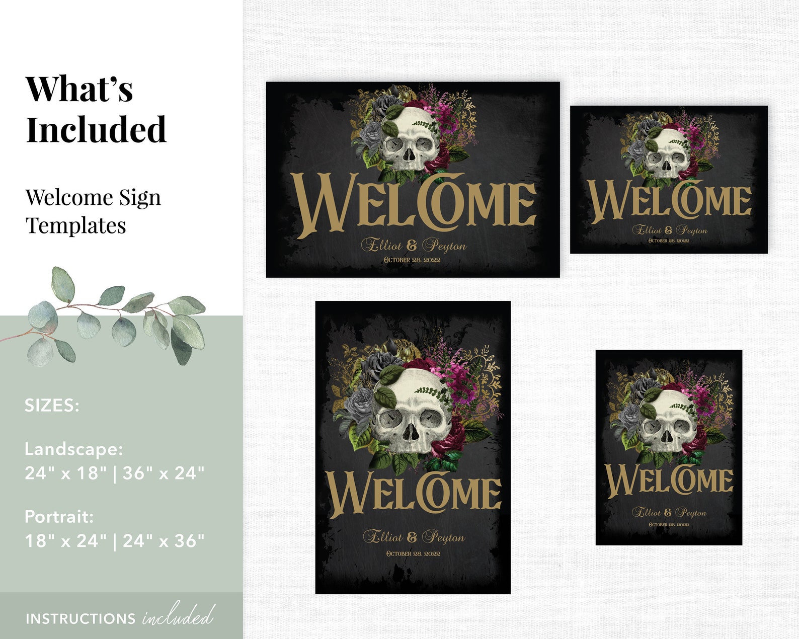 Goth Wedding Welcome Sign Template With a Masquerade Skull of - Etsy
