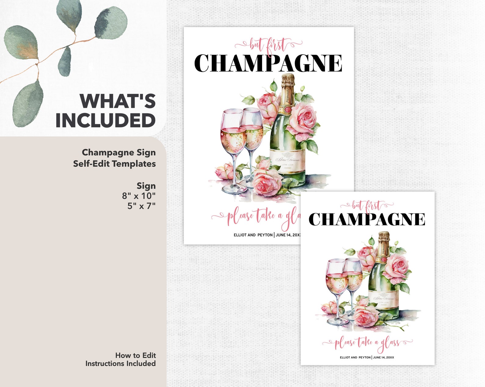 CHAMPAGNE BAR SIGN, Printable Drink Sign With Champagne Bottle, Glasses ...
