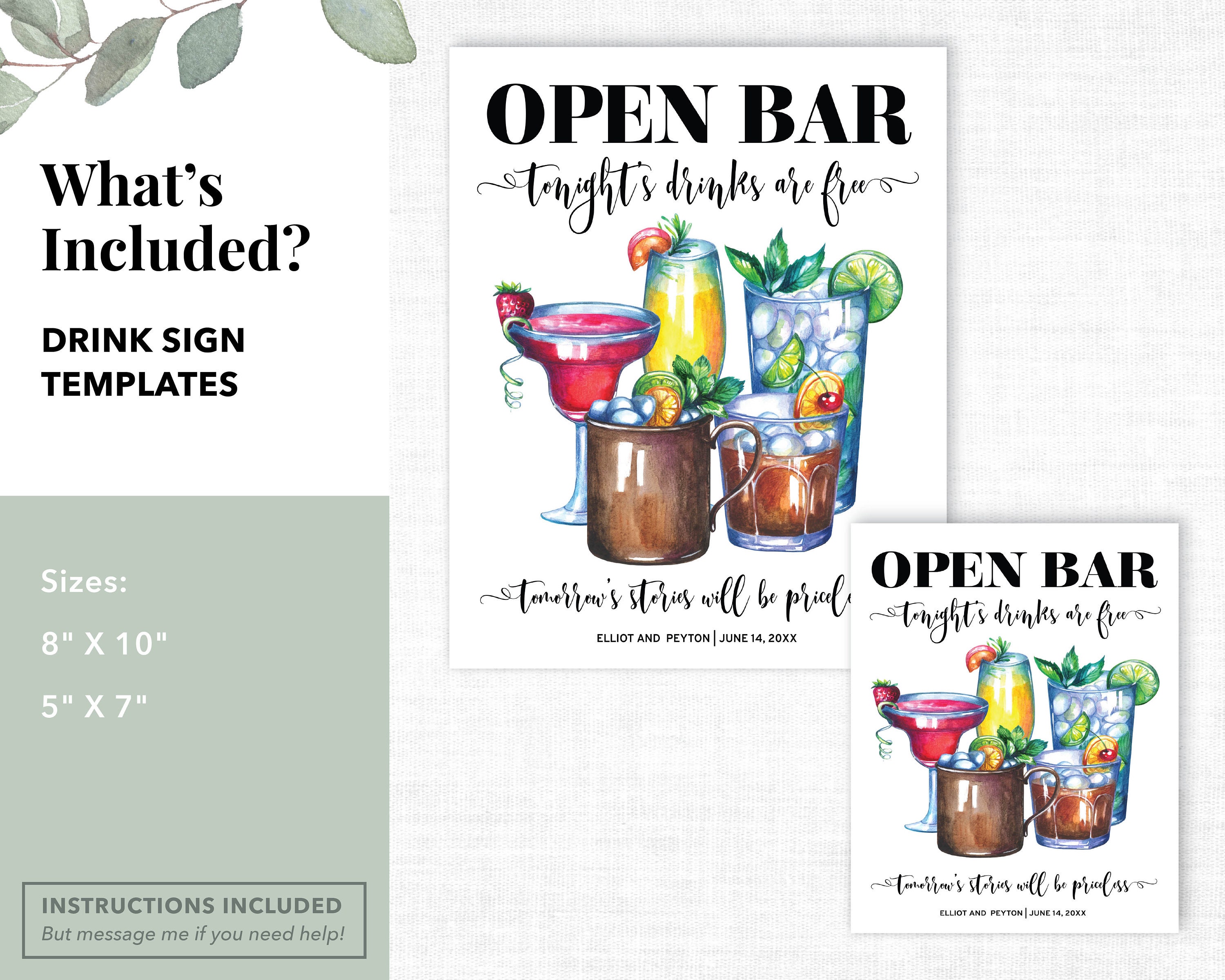 OPEN BAR SIGN Printable Template for Wedding Bar Sign Drink - Etsy