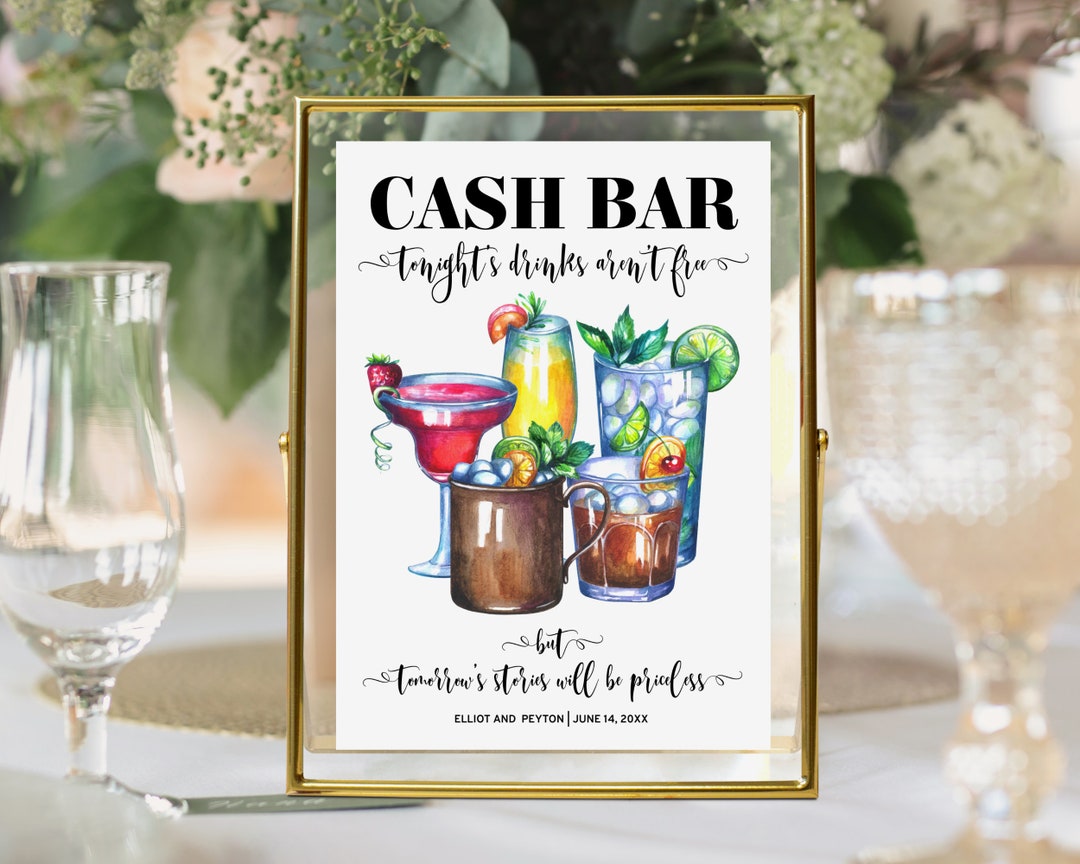 CASH BAR SIGN, Printable Template Drink Sign With Cocktails, Drinks ...