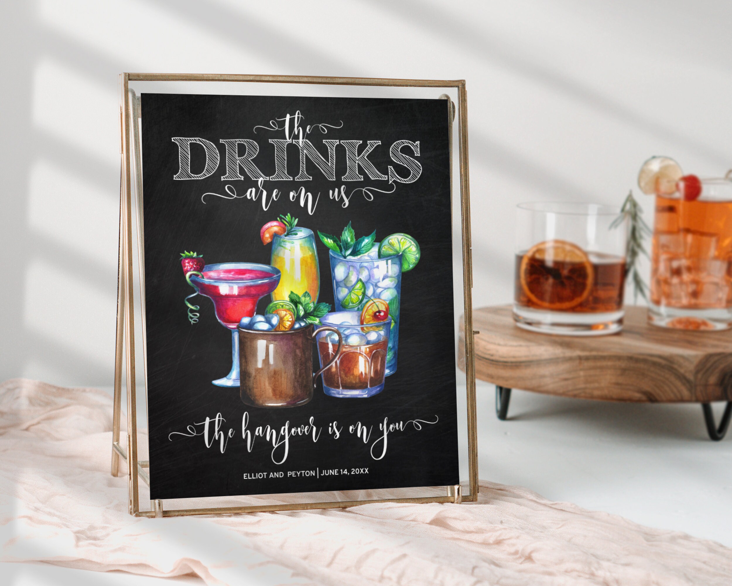 WEDDING BAR SIGN, Printable Chalkboard Open Bar Sign, Drink Sign With ...