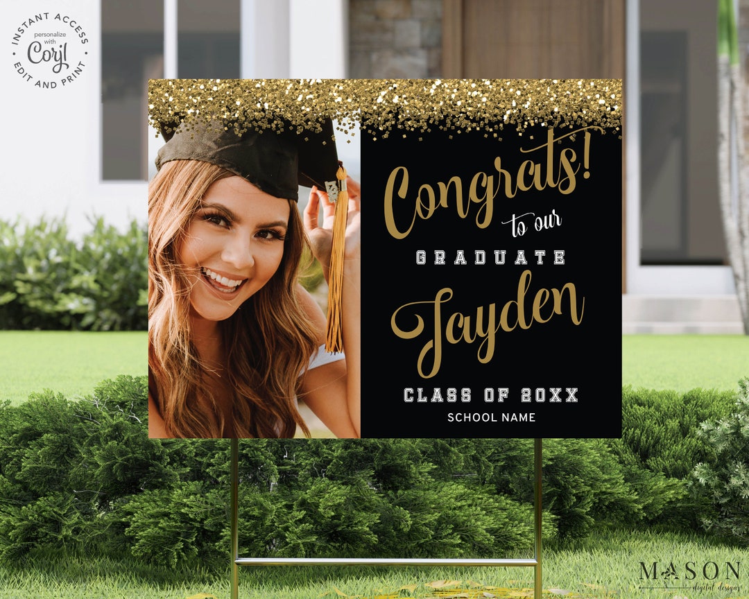 Graduation Yard Sign Template Photo Lawn Sign Gold and - Etsy