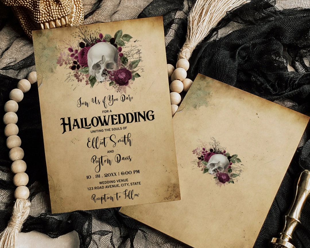 Skull Halloween Wedding Invite Template, Wedding Invitation Suite With ...