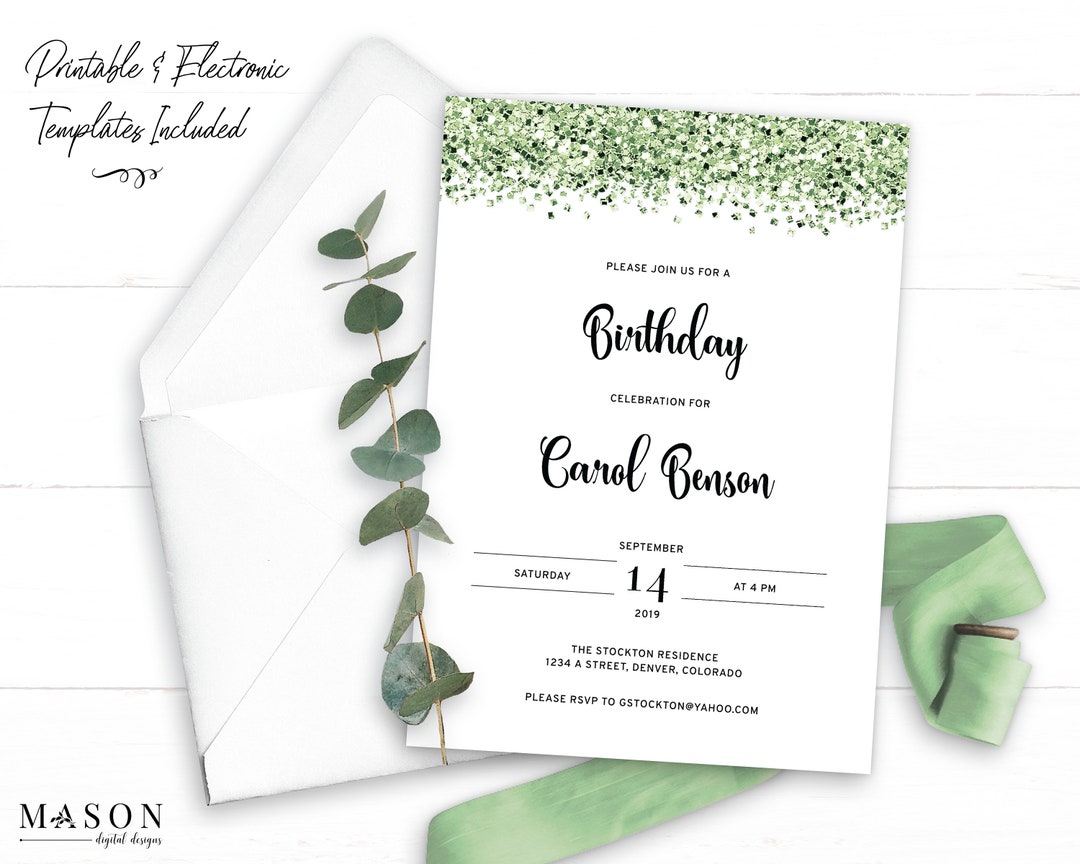 Light Green Birthday Party Invitation Template DIY Printable - Etsy
