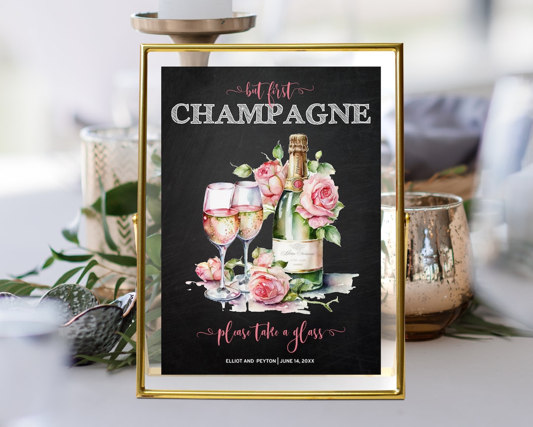 CHAMPAGNE BAR SIGN, Printable Chalkboard Drink Sign With Champagne and ...