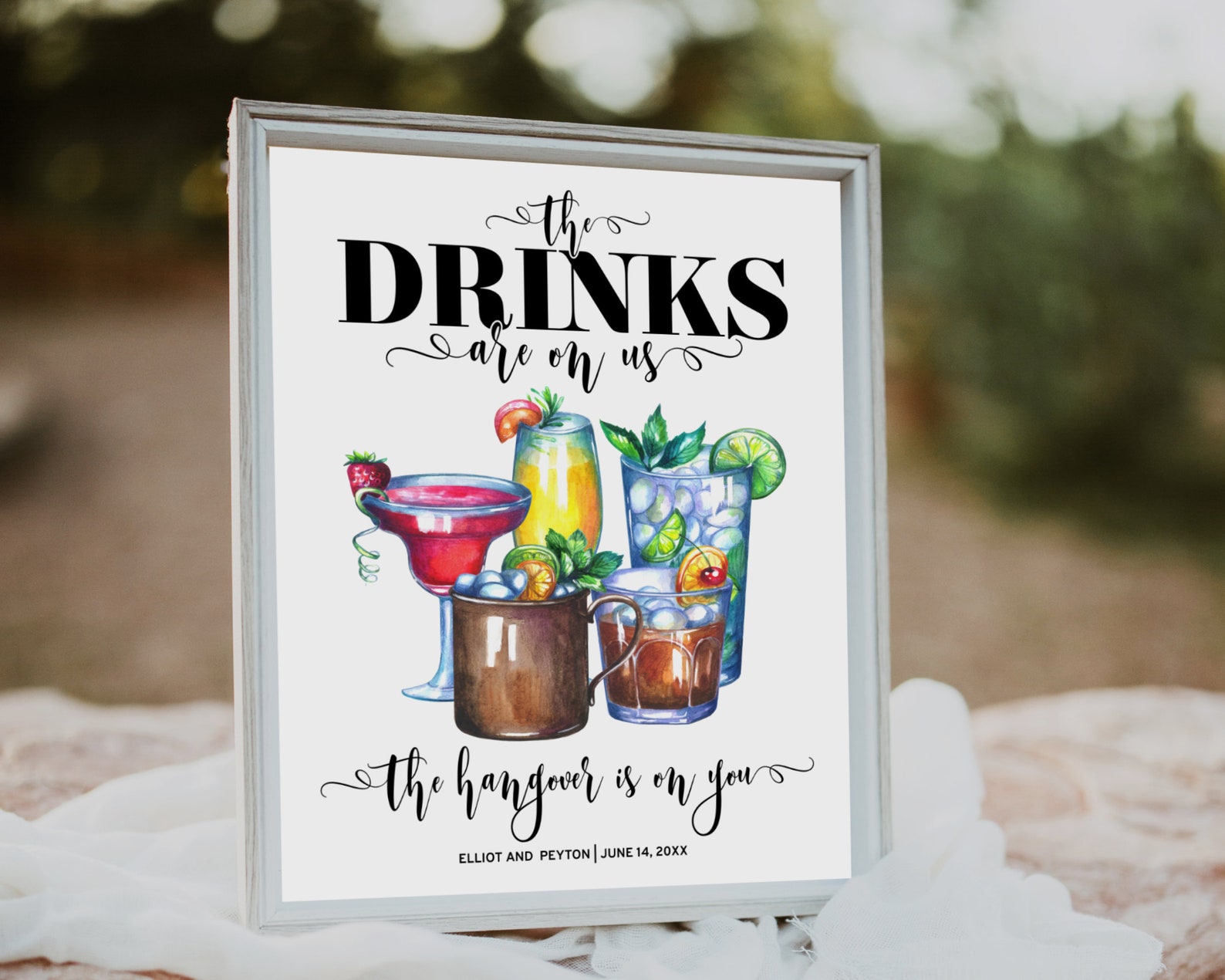 WEDDING BAR SIGN, Printable Template for Open Bar Sign, Drink Sign With ...