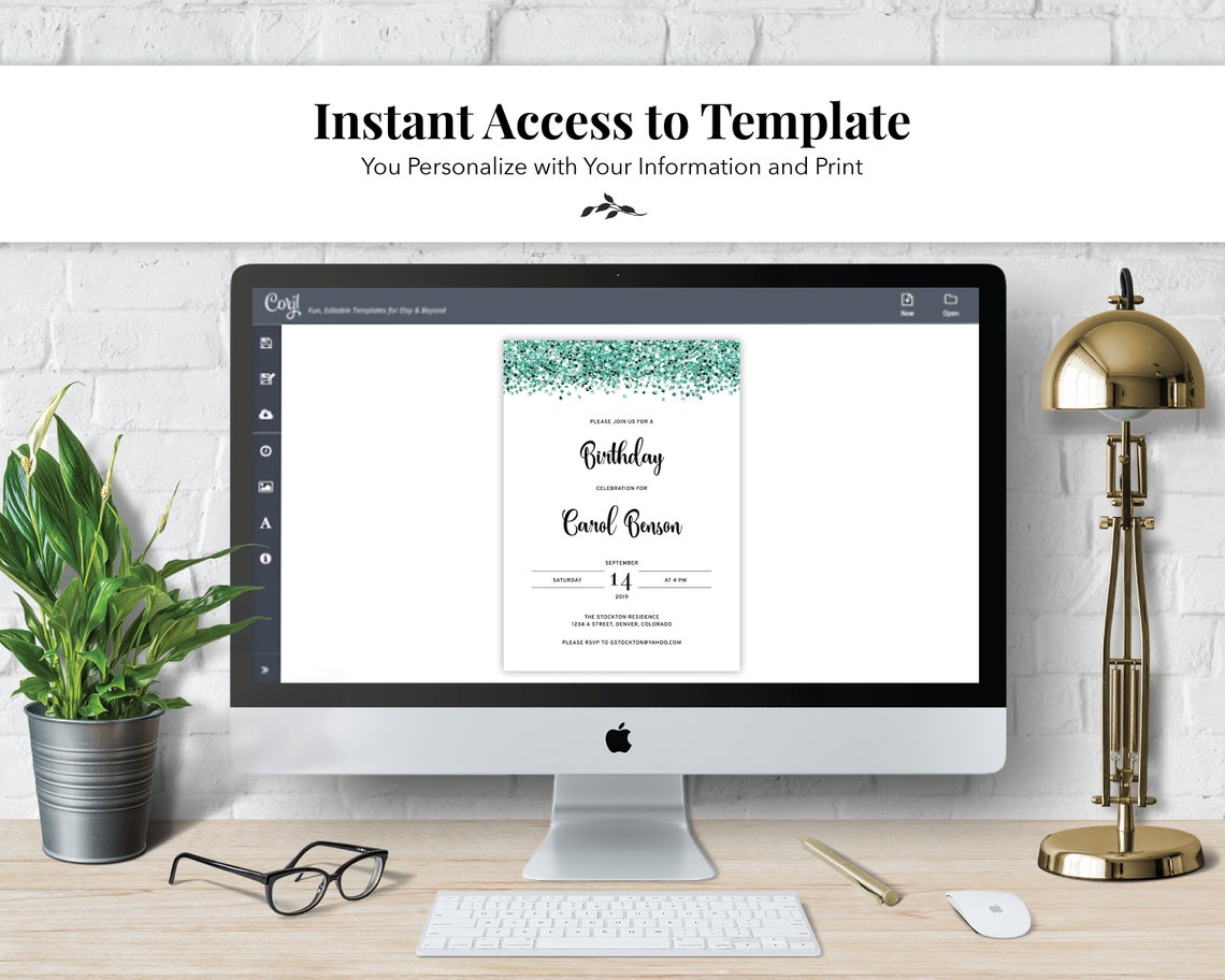 Mint Green Birthday Party Invitation Template DIY Printable | Etsy