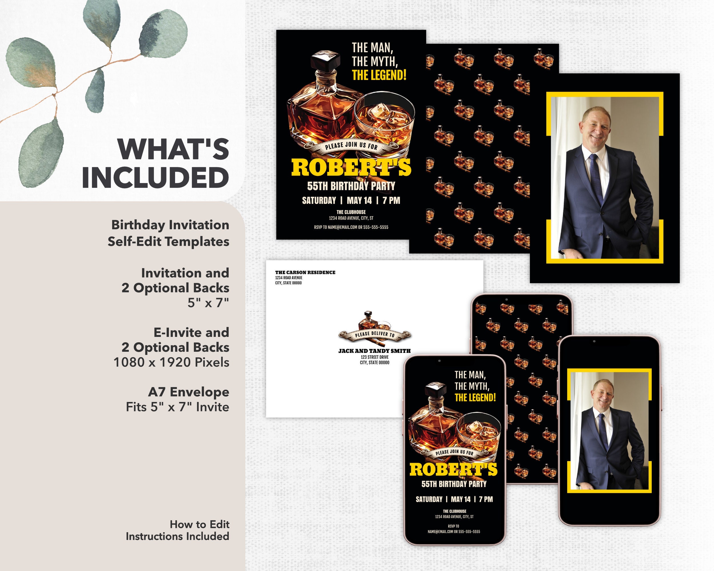 The Legend Birthday Invitation Template, Whiskey Glass, Decanter ...