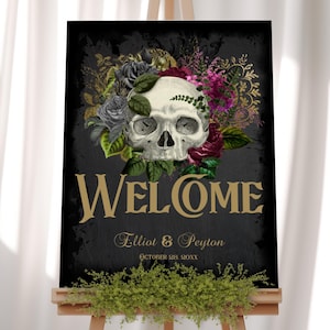 Goth Wedding Welcome Sign Template With a Masquerade Skull of Pink ...