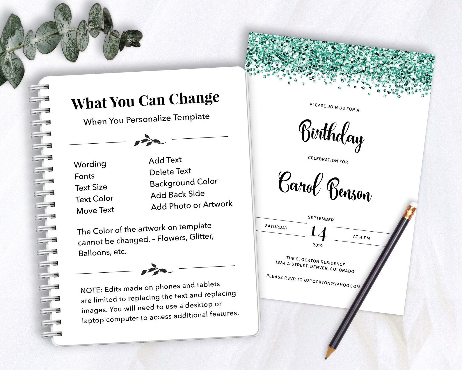 Mint Green Birthday Party Invitation Template DIY Printable | Etsy