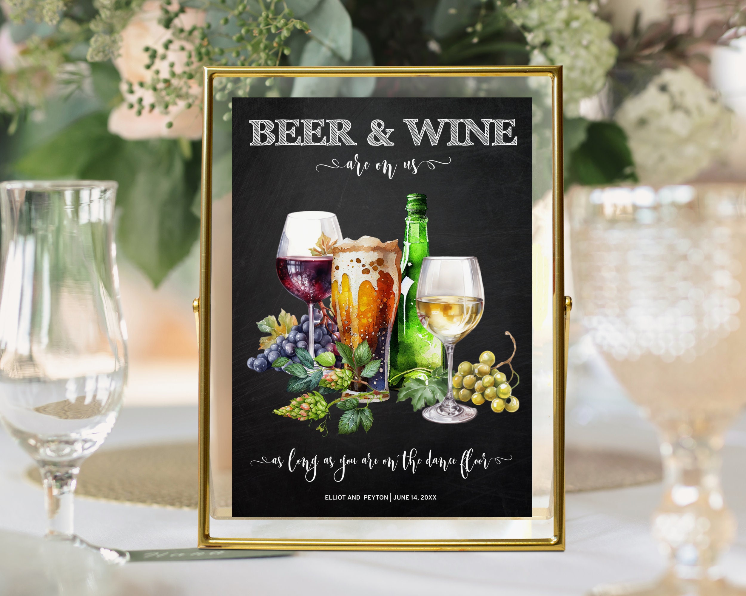 BEER & WINE SIGN, Printable Chalkboard Drink Sign With Wine and Beer ...