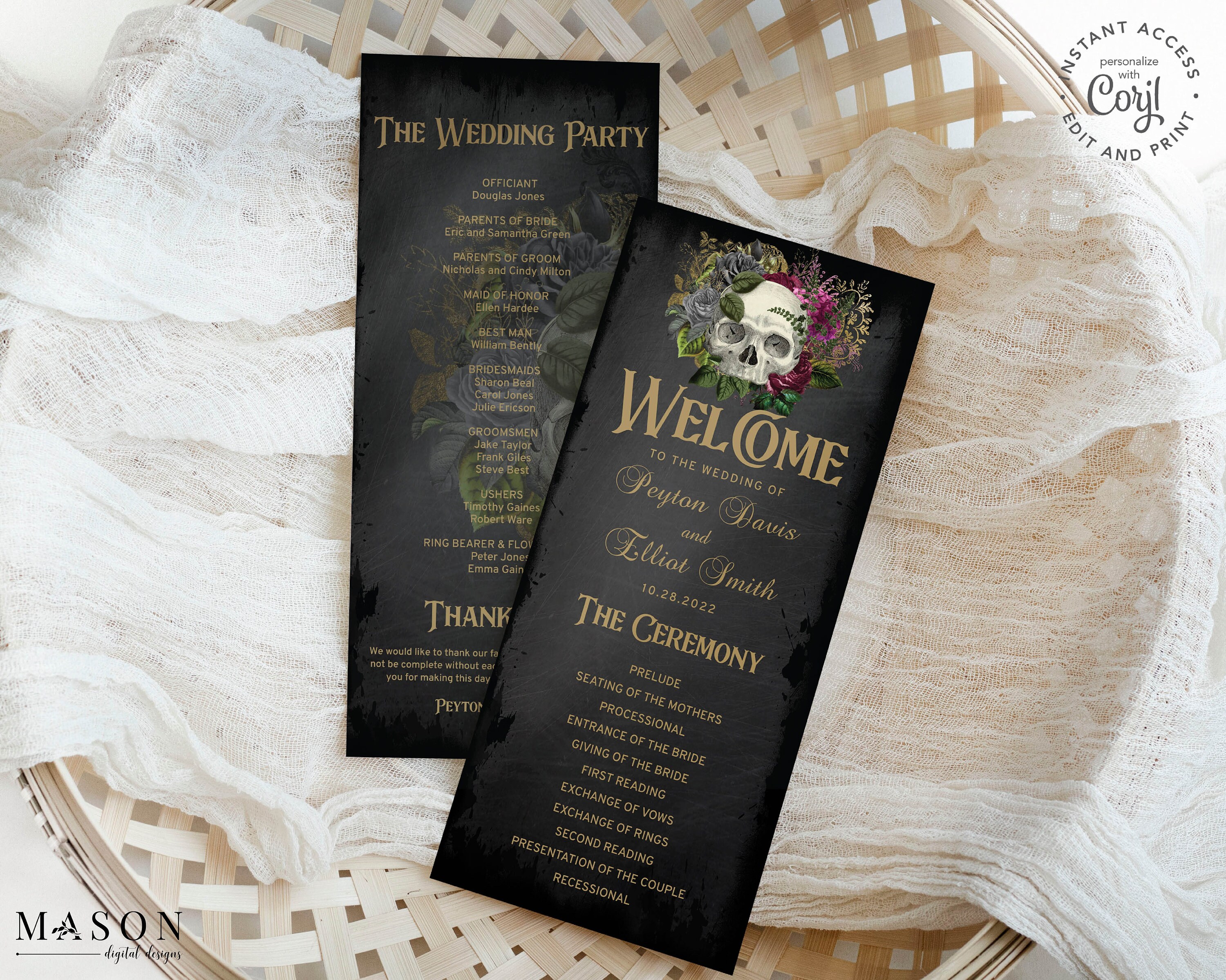 Goth Wedding Program Template Download With a Masquerade Skull - Etsy