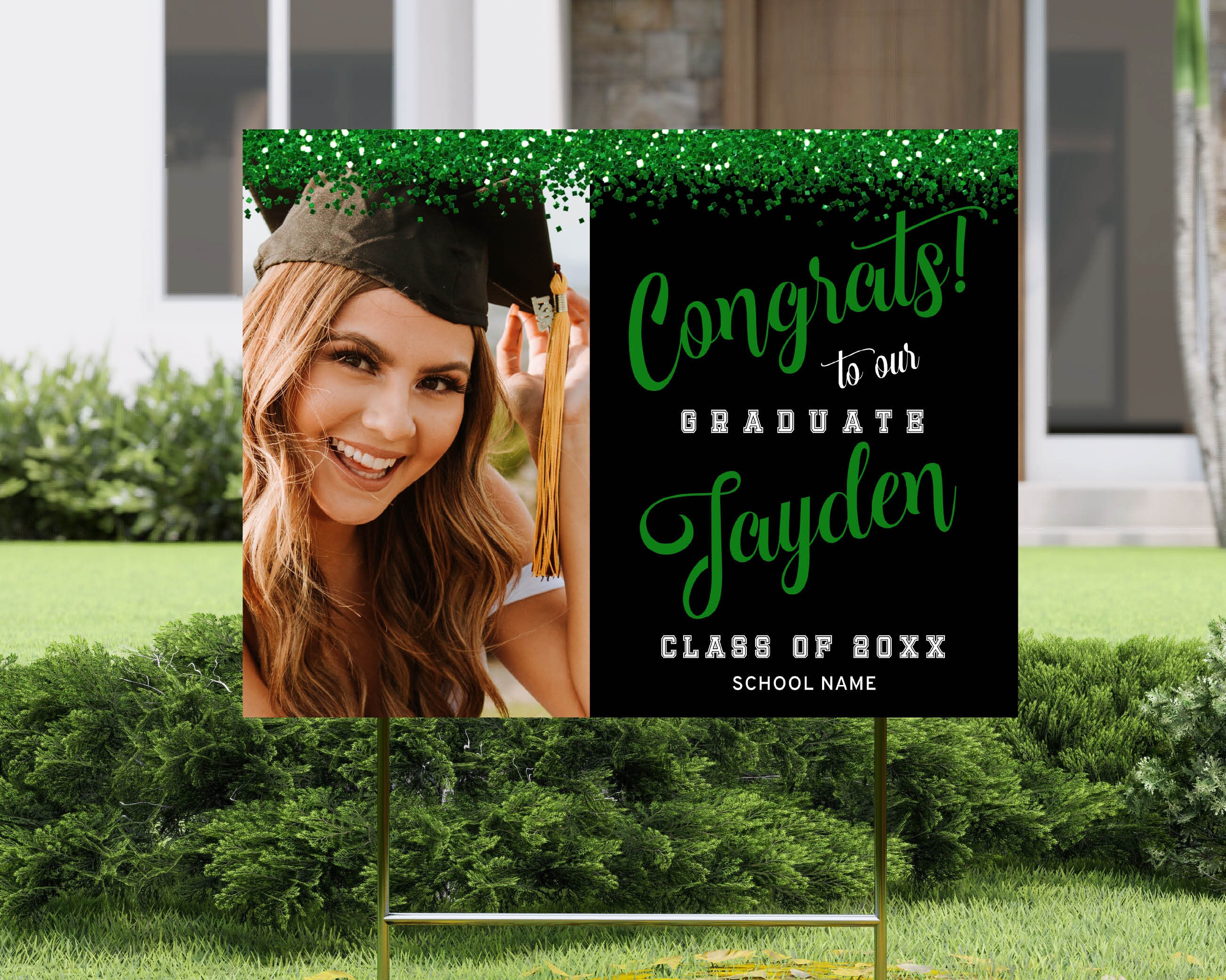 Graduation Yard Sign Template Photo Lawn Sign, Green and Black ...