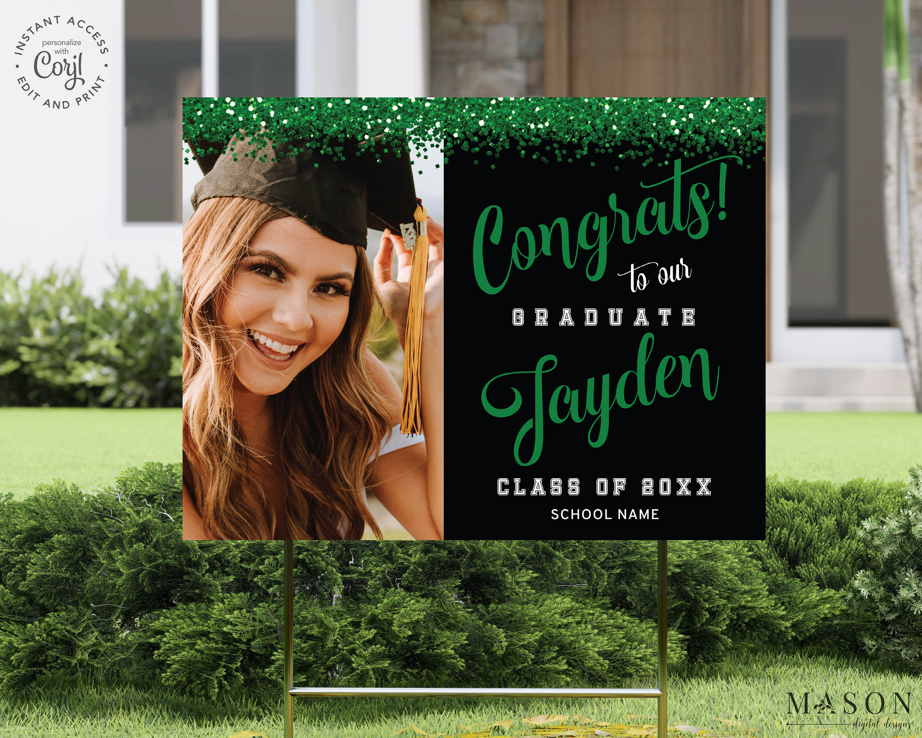 Graduation Yard Sign Template Photo Lawn Sign Green and - Etsy