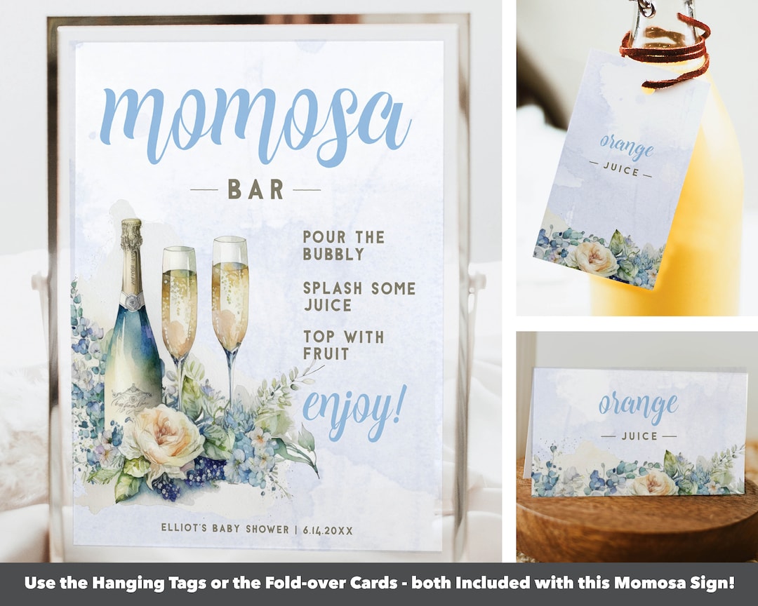 MOMOSA BAR SIGN Blue Baby Shower Sign for Mimosa Bar Mom-osa - Etsy