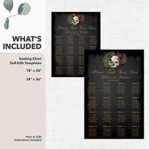 Goth Wedding Seating Chart With a Masquerade Skull of Pink Flowers and ...
