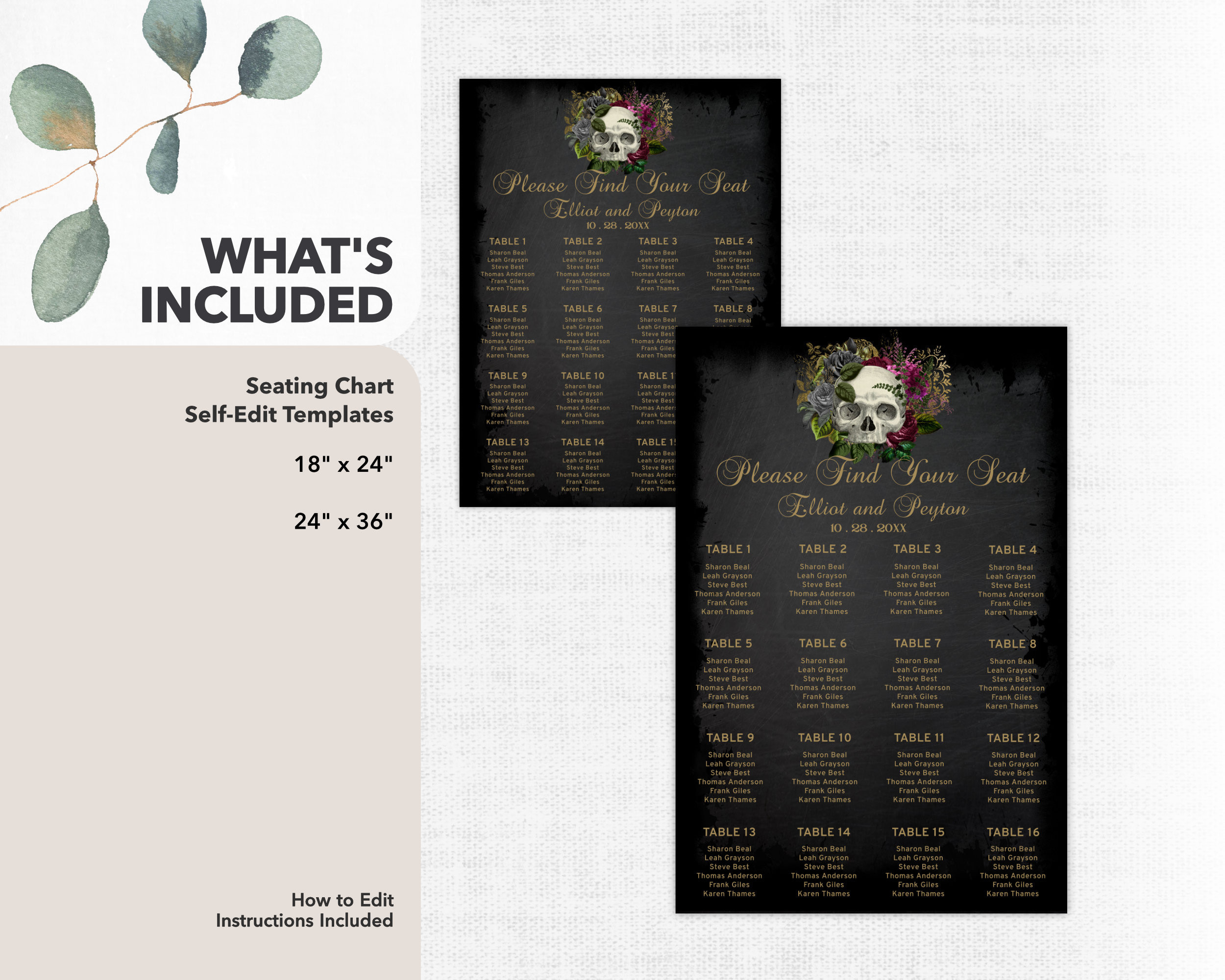 Goth Wedding Seating Chart With a Masquerade Skull of Pink Flowers and ...