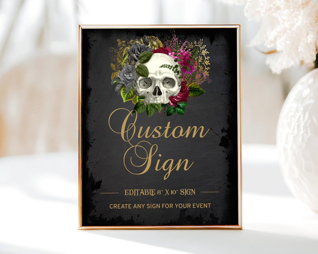 Goth Custom Wedding Sign Template With a Masquerade Skull of Pink ...
