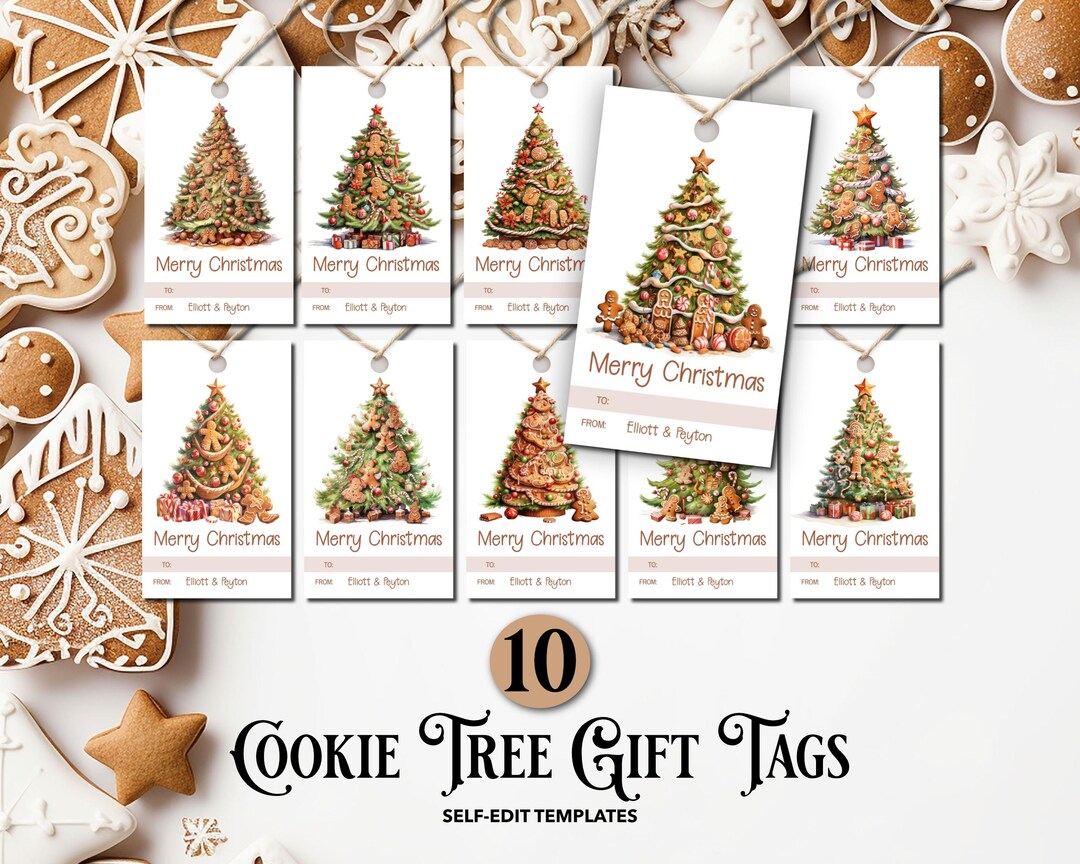 Gift Tag Templates With Christmas Trees Adorned With Gingerbread ...