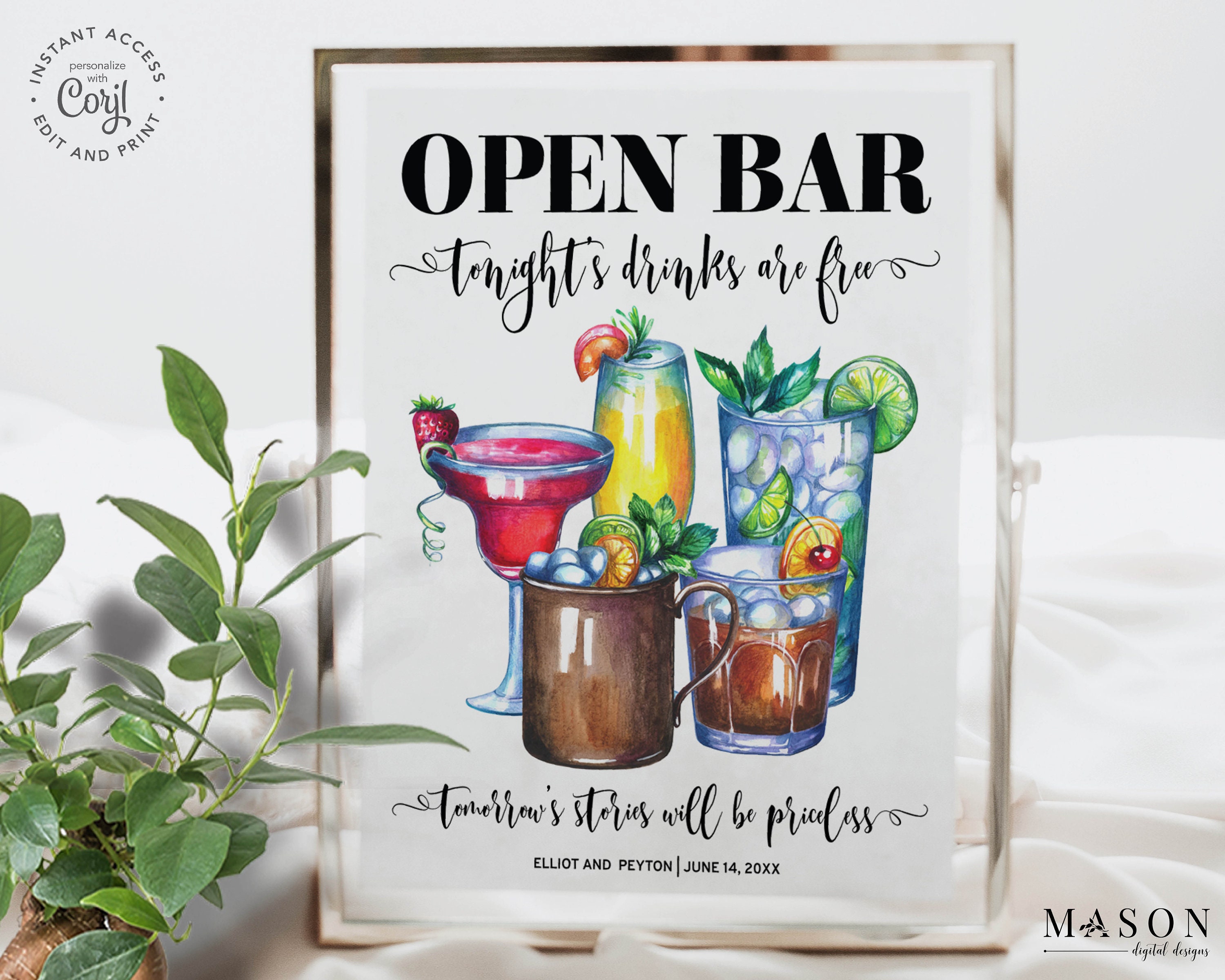OPEN BAR SIGN Printable Template for Wedding Bar Sign Drink - Etsy