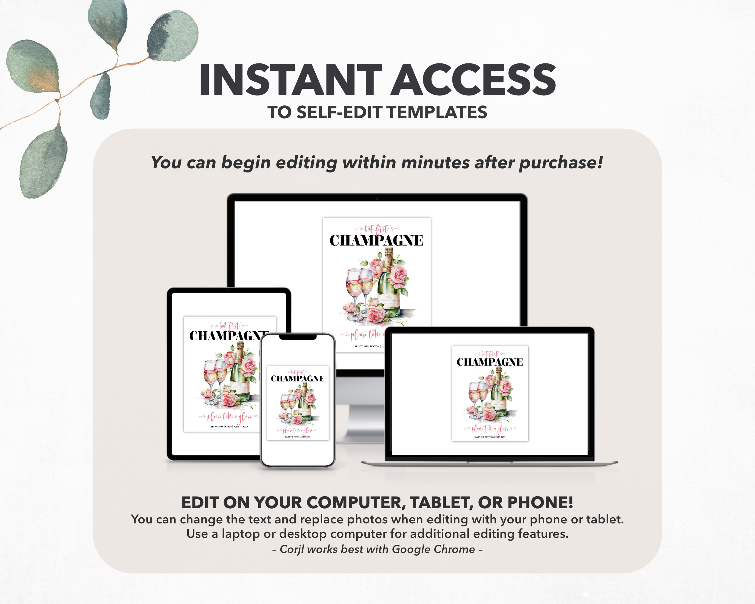 CHAMPAGNE BAR SIGN, Printable Drink Sign With Champagne Bottle, Glasses ...