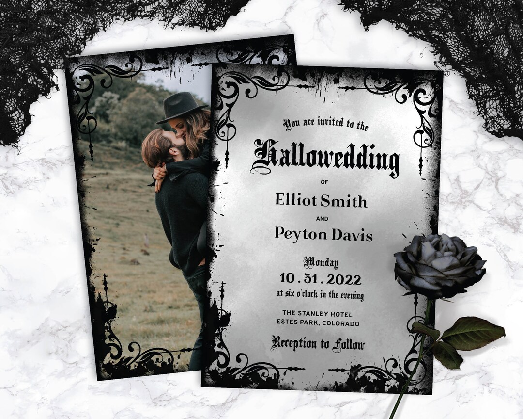 Halloween Wedding Invitation Suite, Black and Gray Gothic Wedding ...