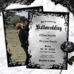 Halloween Wedding Invitation Suite, Black and Gray Gothic Wedding ...