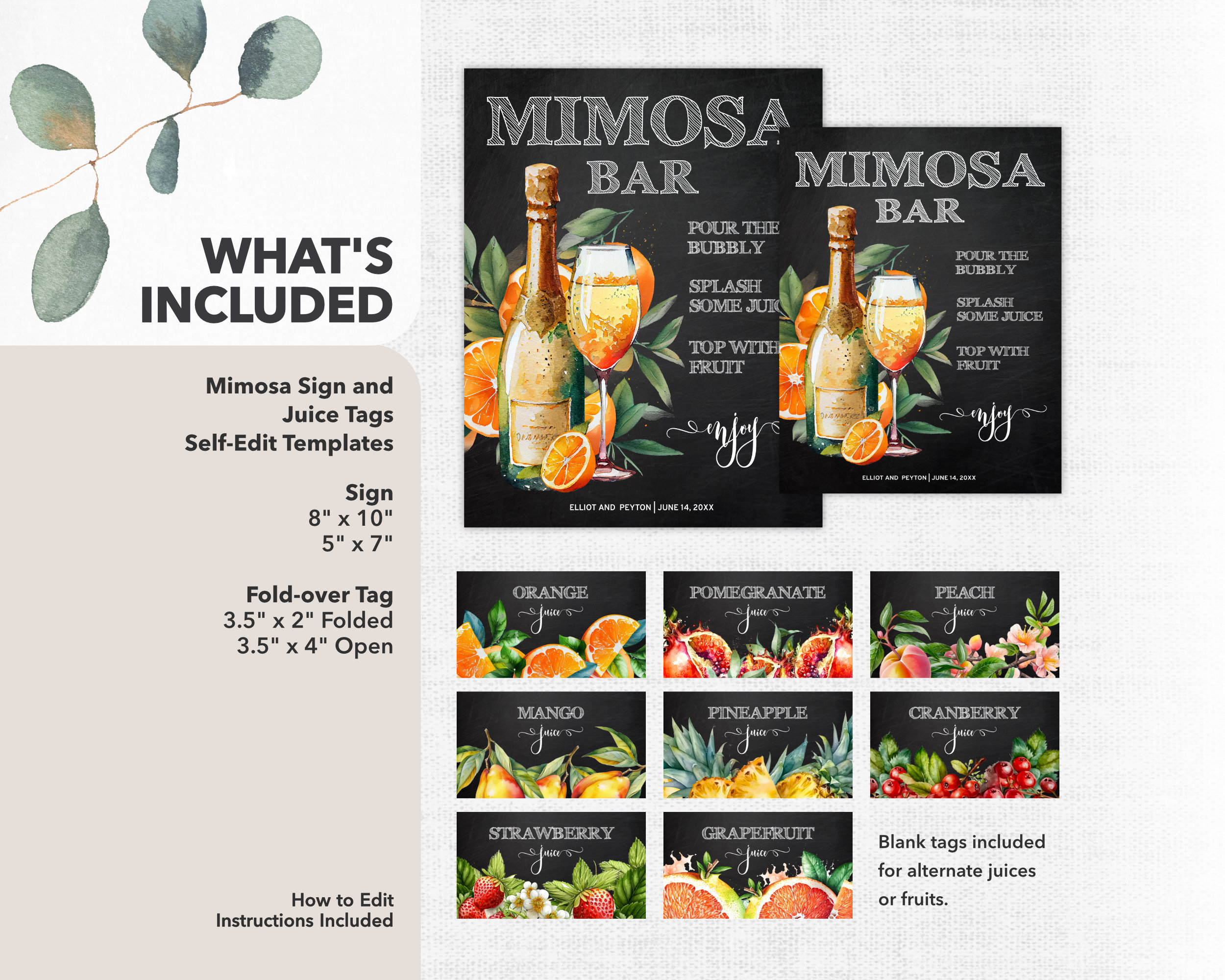 MIMOSA BAR SIGN, Printable Chalkboard Drink Sign Template and Mimosa ...