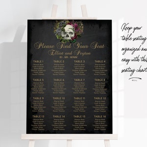 Goth Wedding Seating Chart With a Masquerade Skull of Pink Flowers and ...