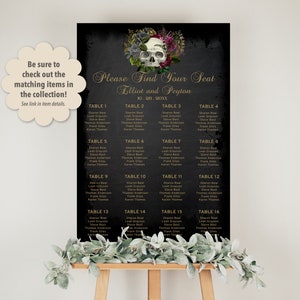 Goth Wedding Seating Chart With a Masquerade Skull of Pink Flowers and ...