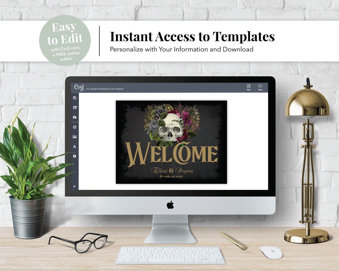 Goth Wedding Welcome Sign Template With a Masquerade Skull of - Etsy